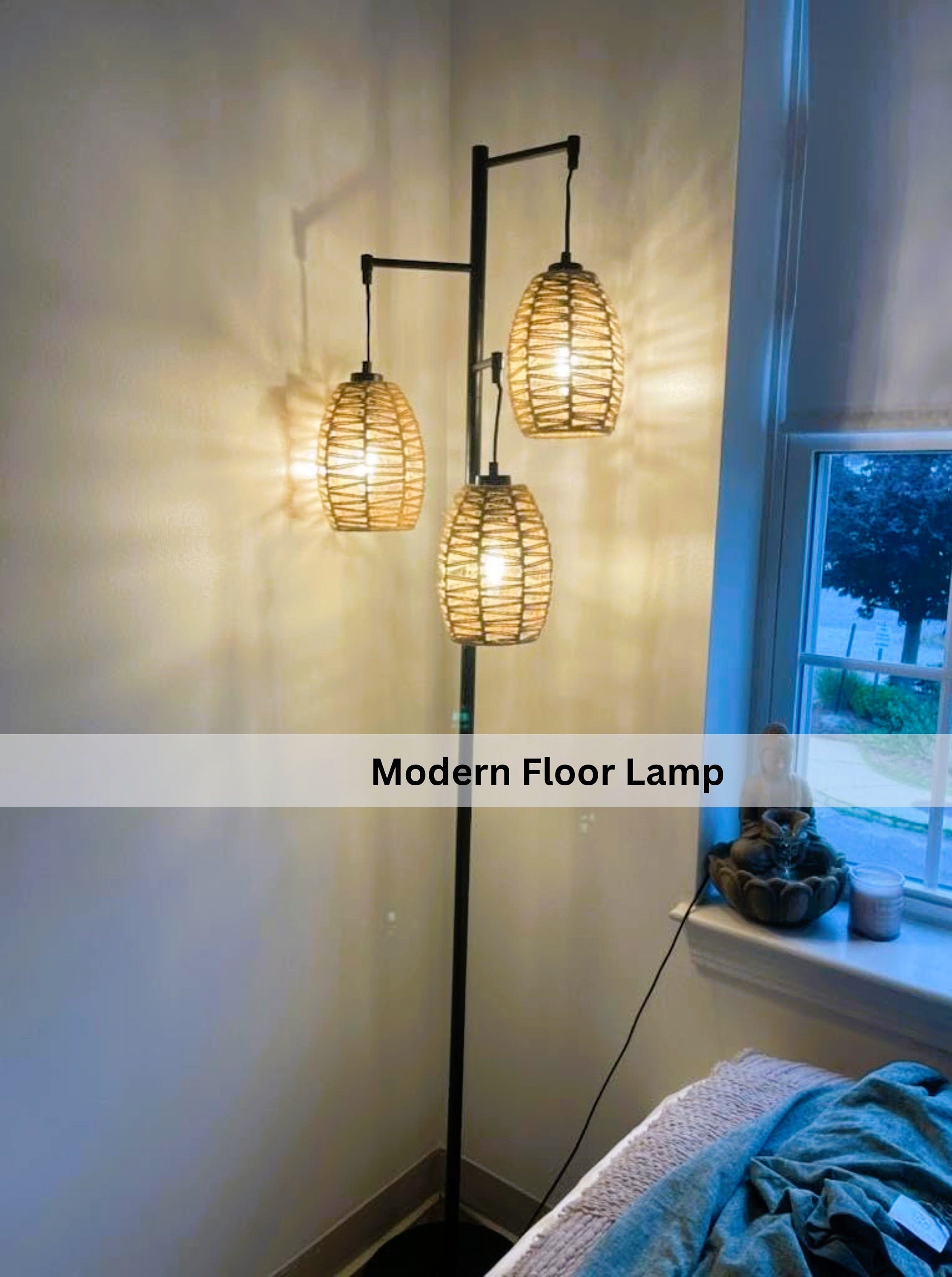 Rattan Floor Lamps, Boho Floor Lamp for Bedroom, Farmhouse Floor Lamp ...