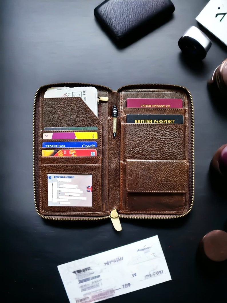 Real Leather Travel Passport Wallet Credit Card Bag Holder Organiser ...