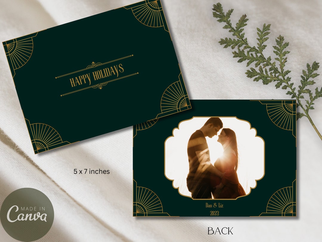 Happy Holidays Card Art Deco Holiday Photo Card Editable Holiday Card ...