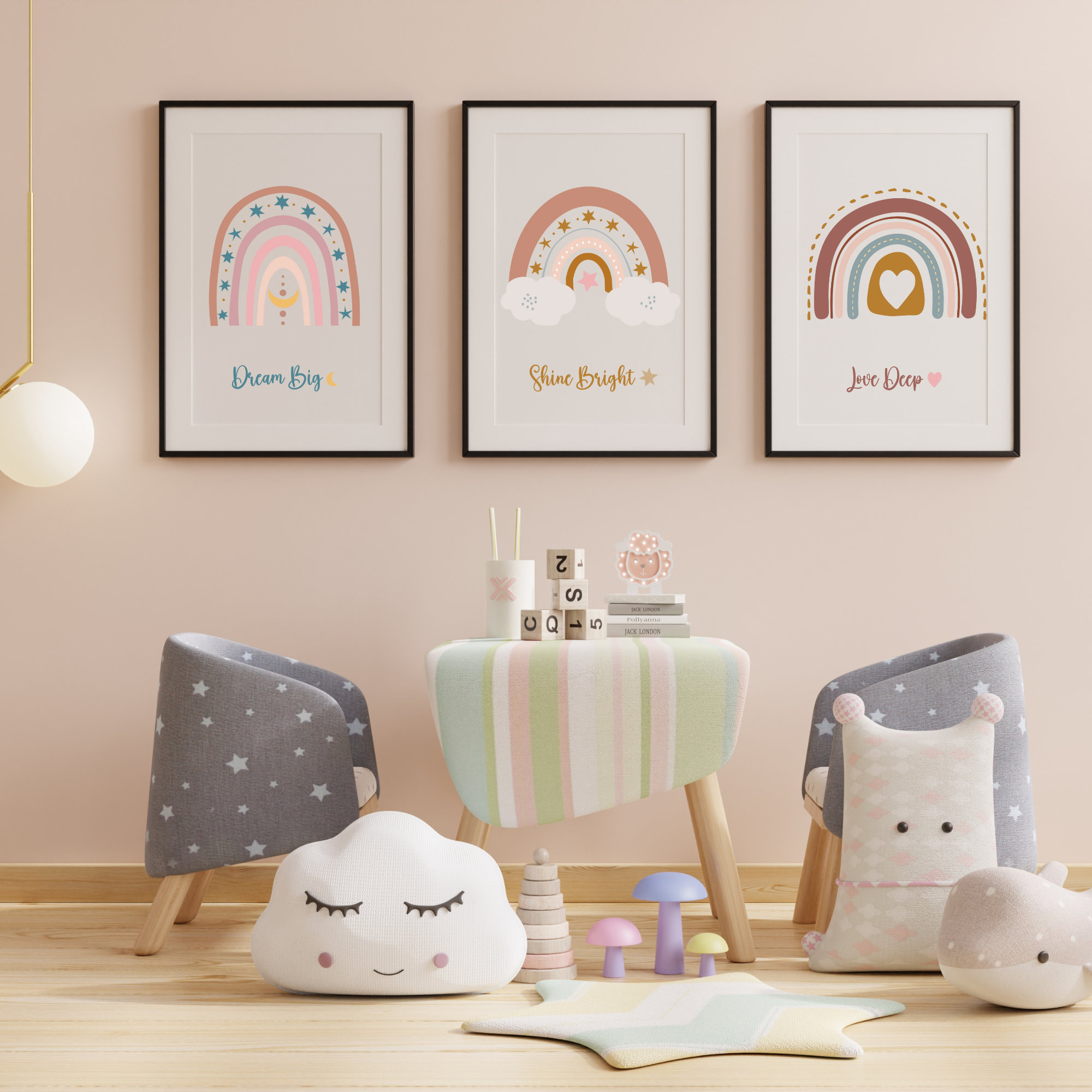 Set of 3 Boho Rainbow Nursery Digital Prints With Positive Affirmations ...