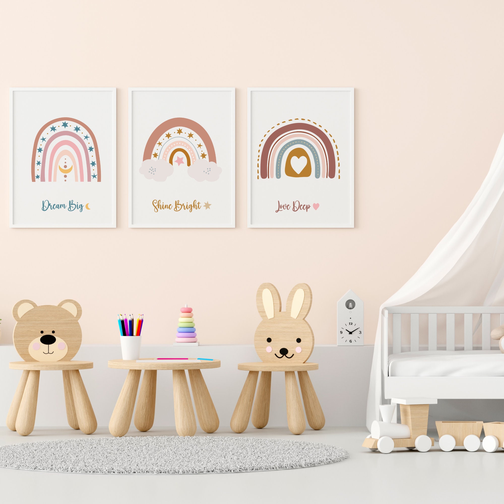 Set of 3 Boho Rainbow Nursery Digital Prints With Positive Affirmations ...