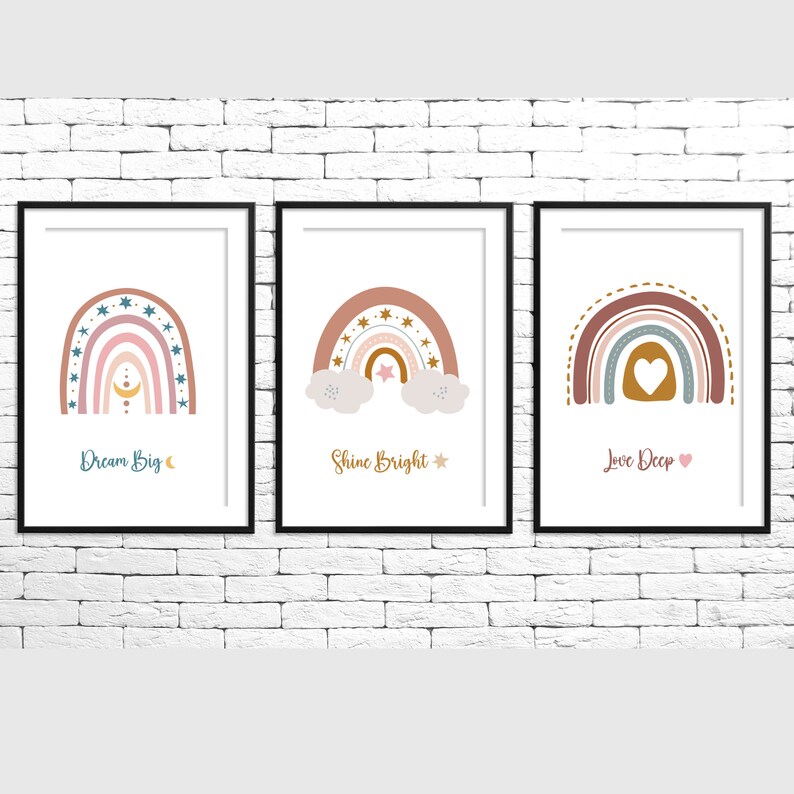 Set of 3 Boho Rainbow Nursery Digital Prints With Positive Affirmations ...