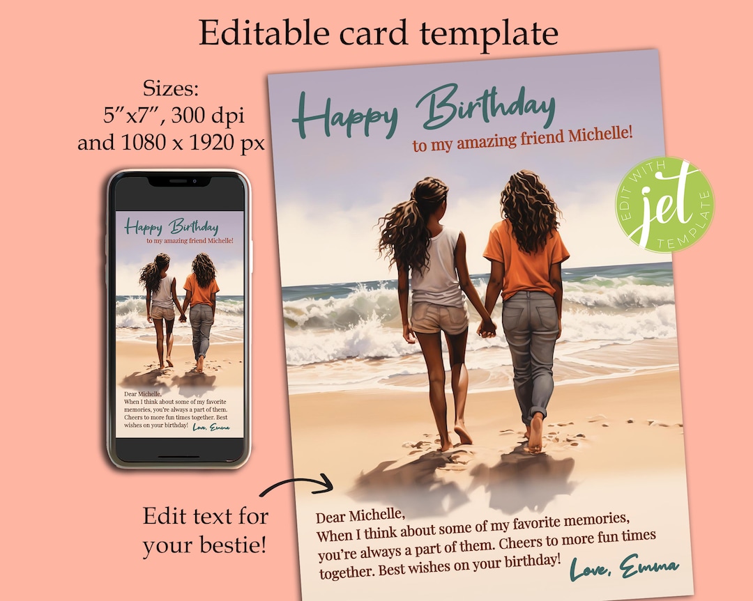 Editable Bestie Birthday Greeting Card Template Design for Phone ...