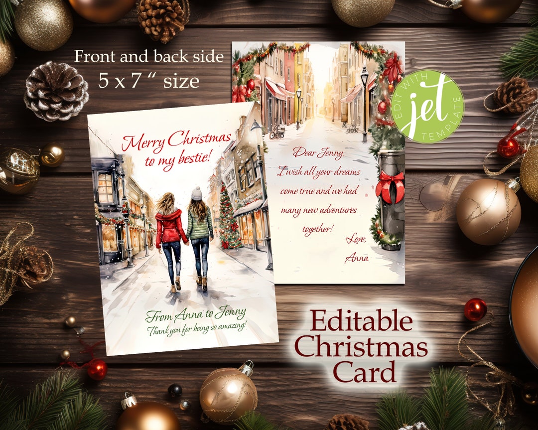 Best Friend Merry Christmas Card Printable Editable X-mas Design for ...