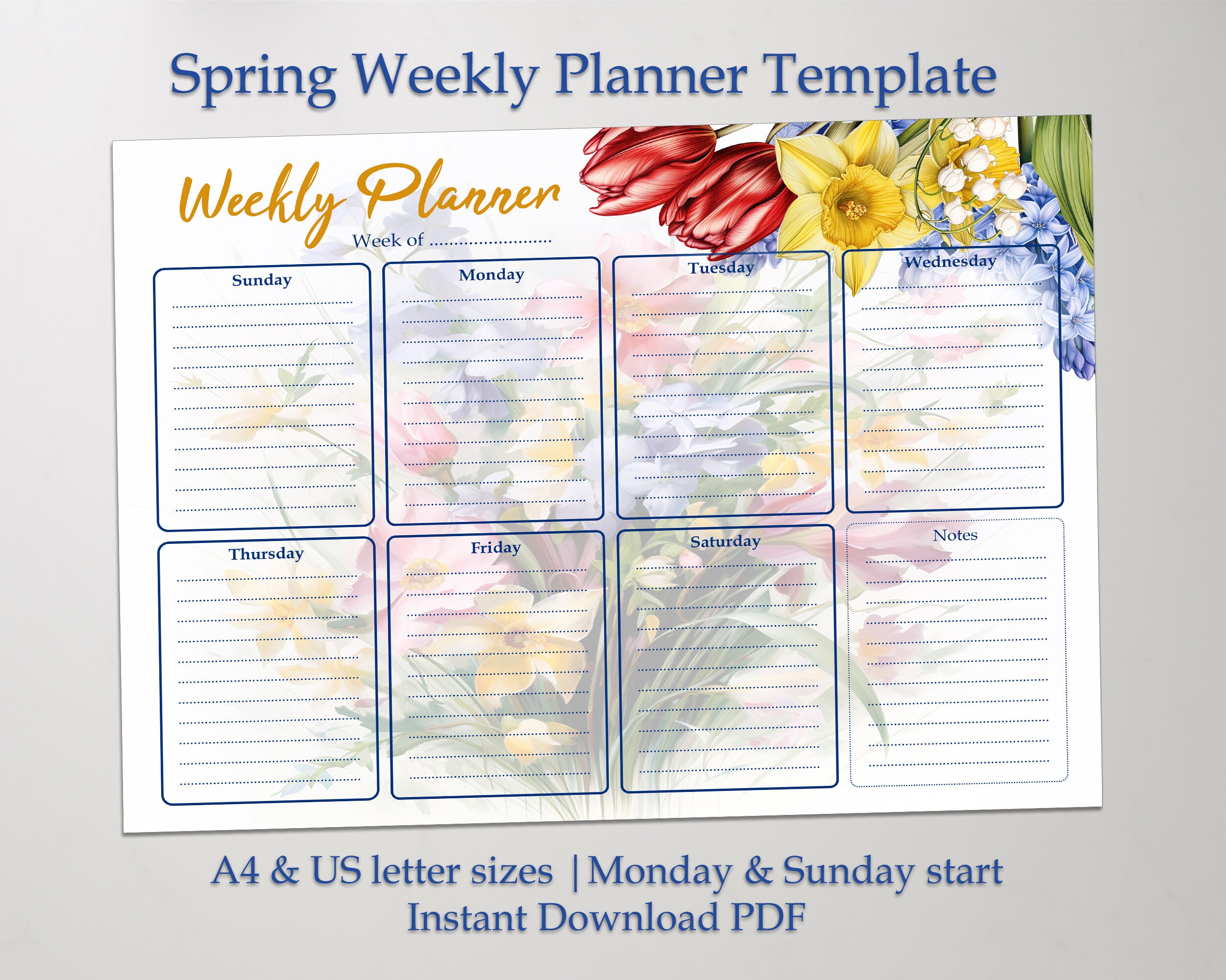 Printable Weekly Planner Spring Themed Organizer Template Task - Etsy