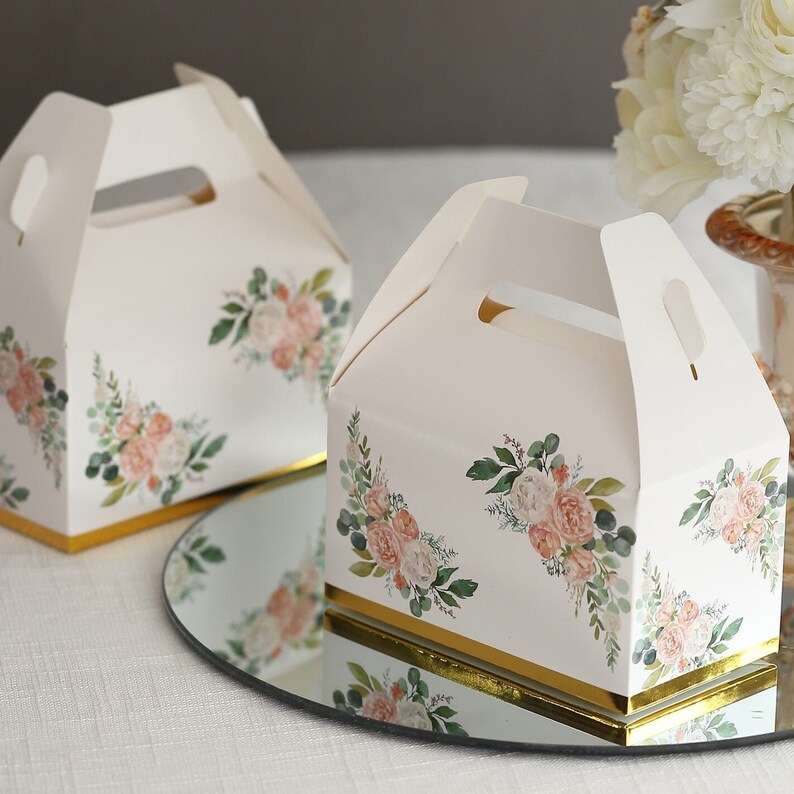 25 Sets Of Sage Green Leaf Print Gable Boxes Party Favor Boxes T
