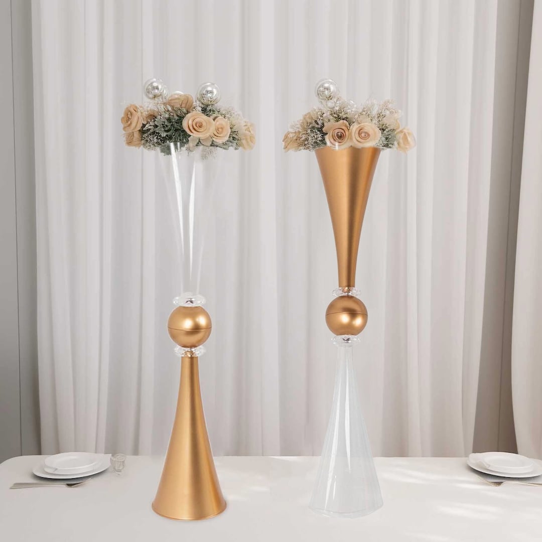 Set of 2 Tall Vases Reversible Vase Centerpiece Set Clear/gold - Etsy