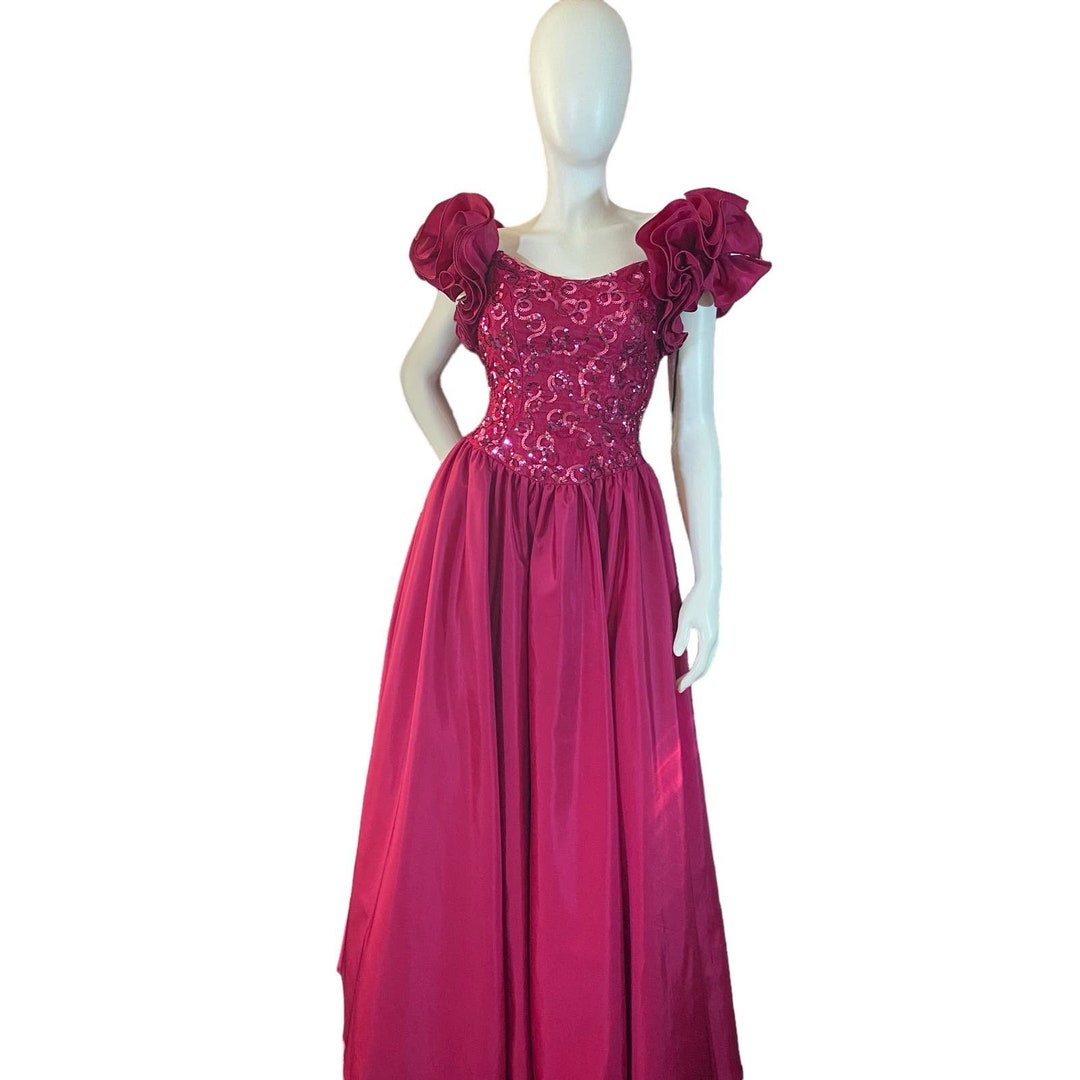 80's Vintage Hot Pink Gown by Mike Benet Formals - Etsy