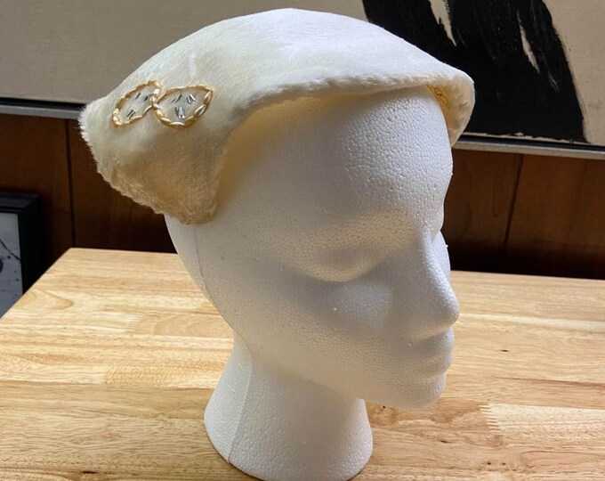 Lovely 1950s White or off White Velvet Hat, Formal Hat With Beads - Etsy
