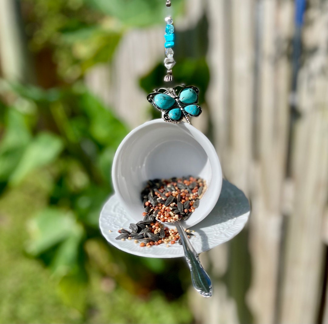 Tea Cup and Saucer W/spoon Bird Feeder Bohemian Beads Hanging ...