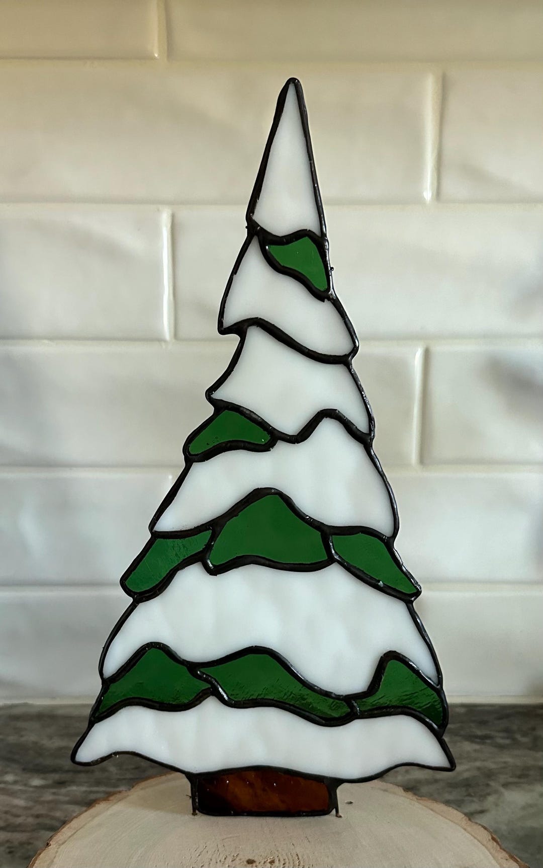 Two Snow Cover Christmas Trees-stained Glass Pattern - Etsy