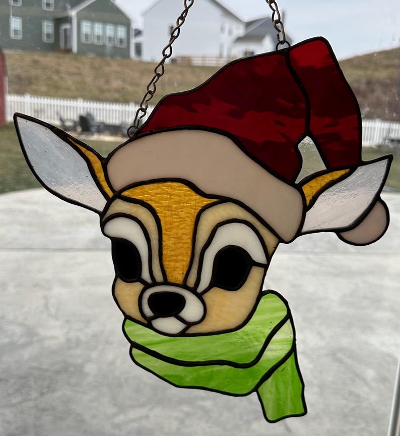 Fawn With Santa Hat-stained Glass Suncatcher Pattern - Etsy