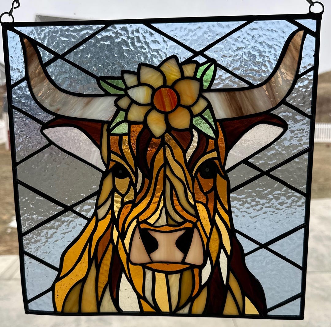 Highland Cow Stained Glass Panel - Etsy