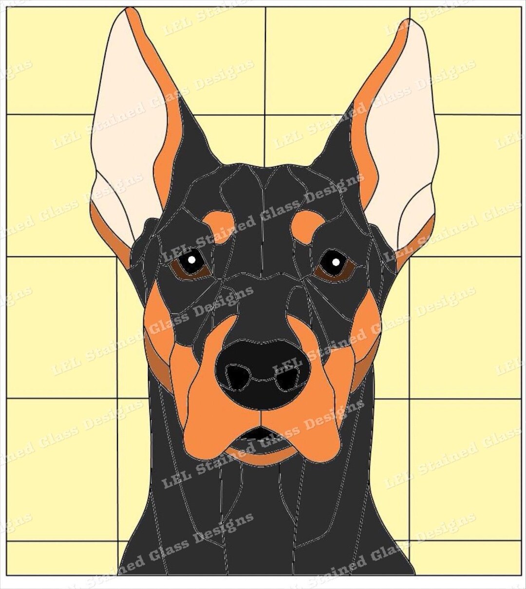Stained Glass Panel Pattern of a Doberman Portrait - Etsy