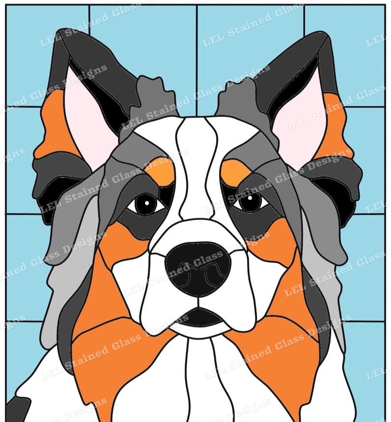 Australian Shepherd Dog Portrait Stained Glass Panel Pattern - Etsy
