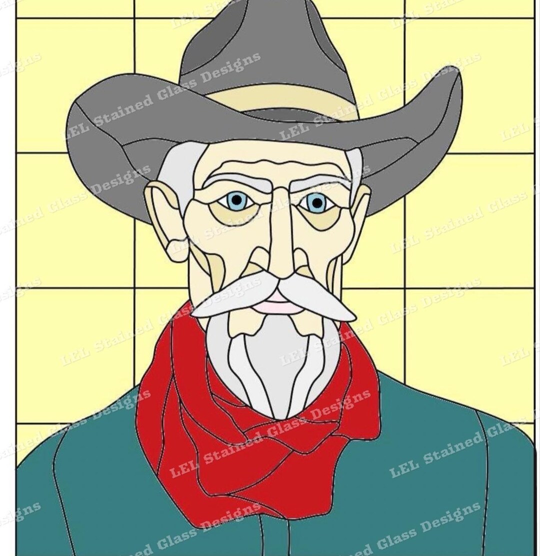 Old Cowboy-stained Glass Panel Pattern - Etsy