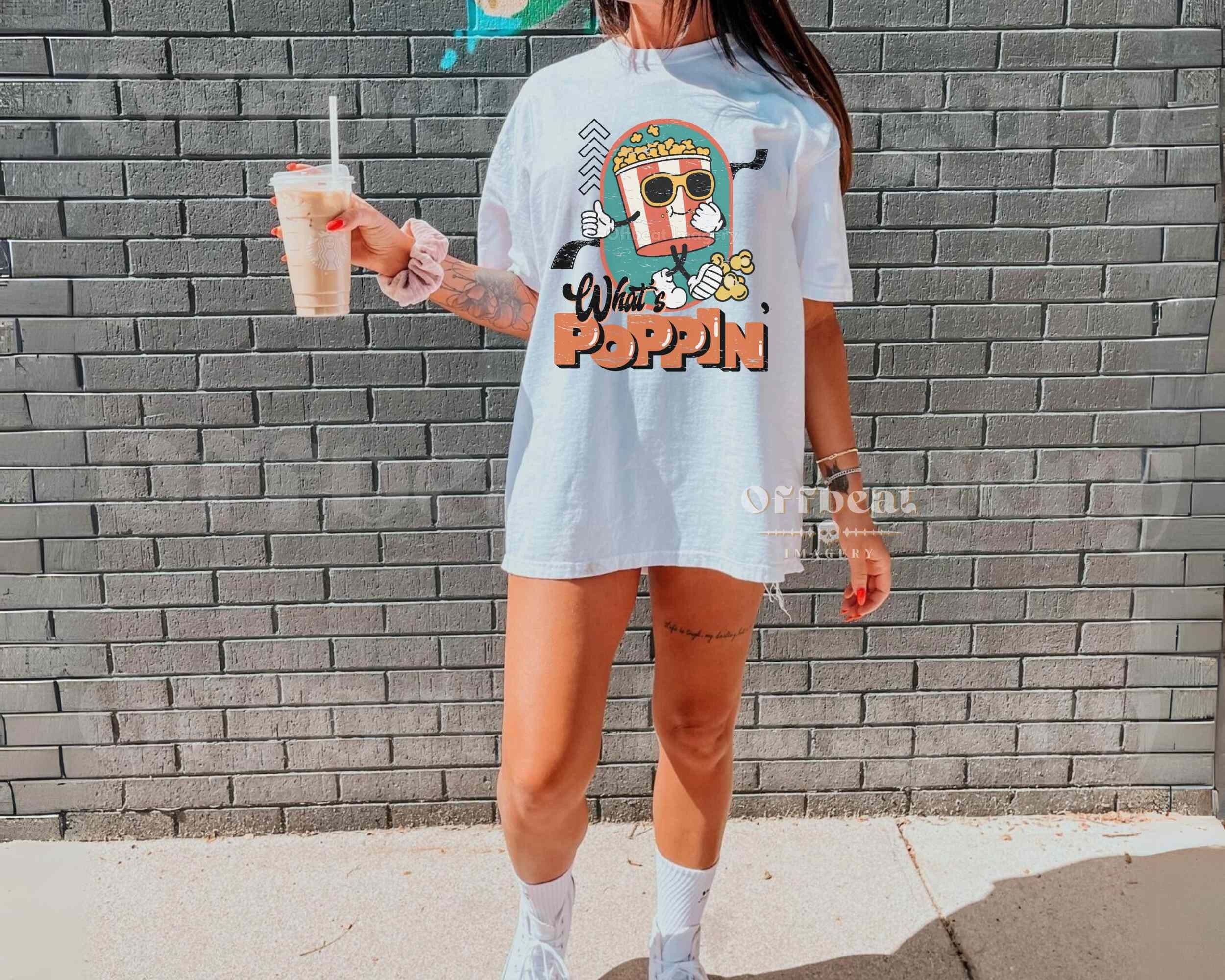 What's Poppin Retro Popcorn Shirt, Movie Popcorn Lover Funny Food Pun ...