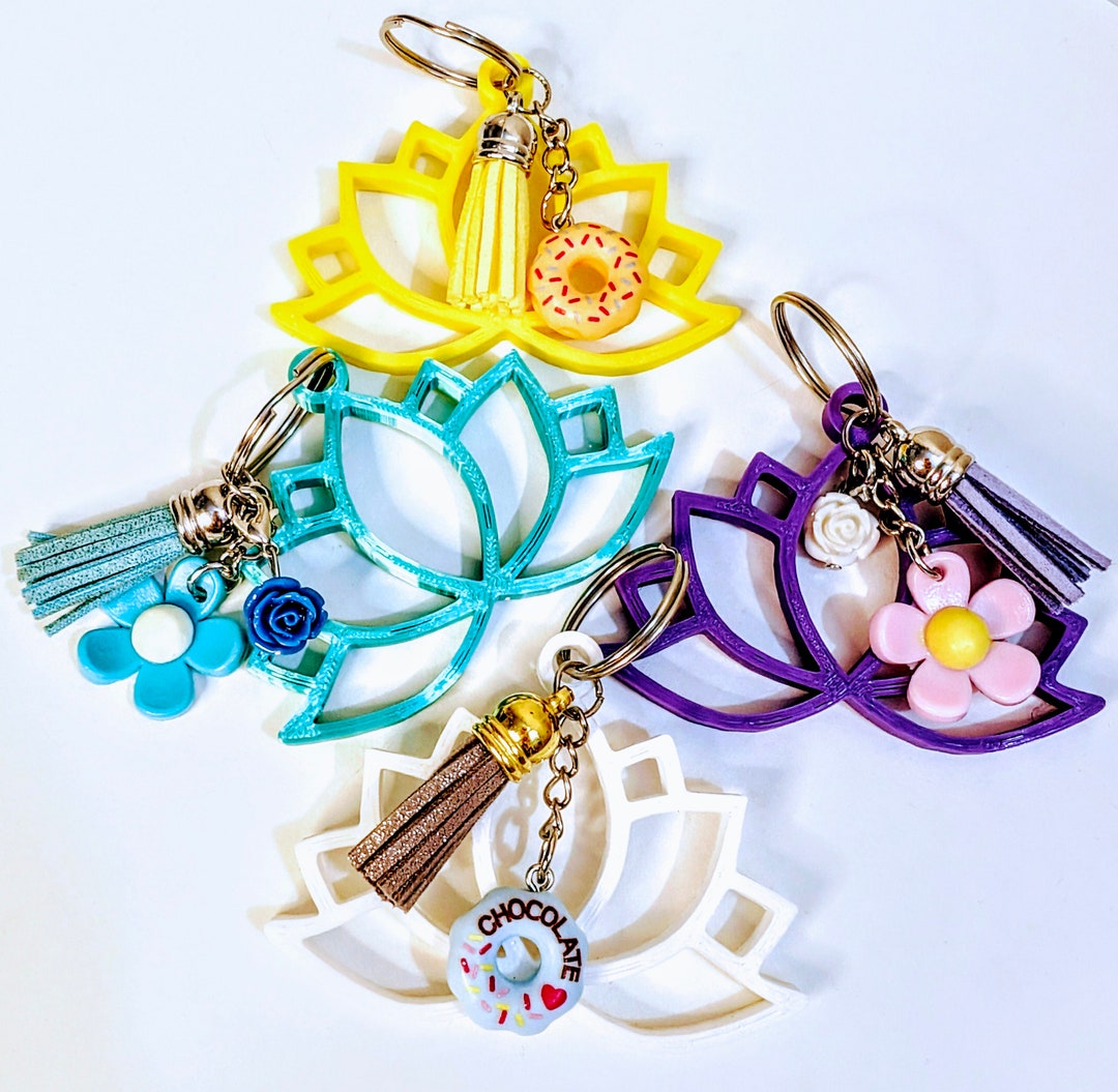 Lotus Flower Keychain Set, Charm Accessories, Aesthetic Customizable ...
