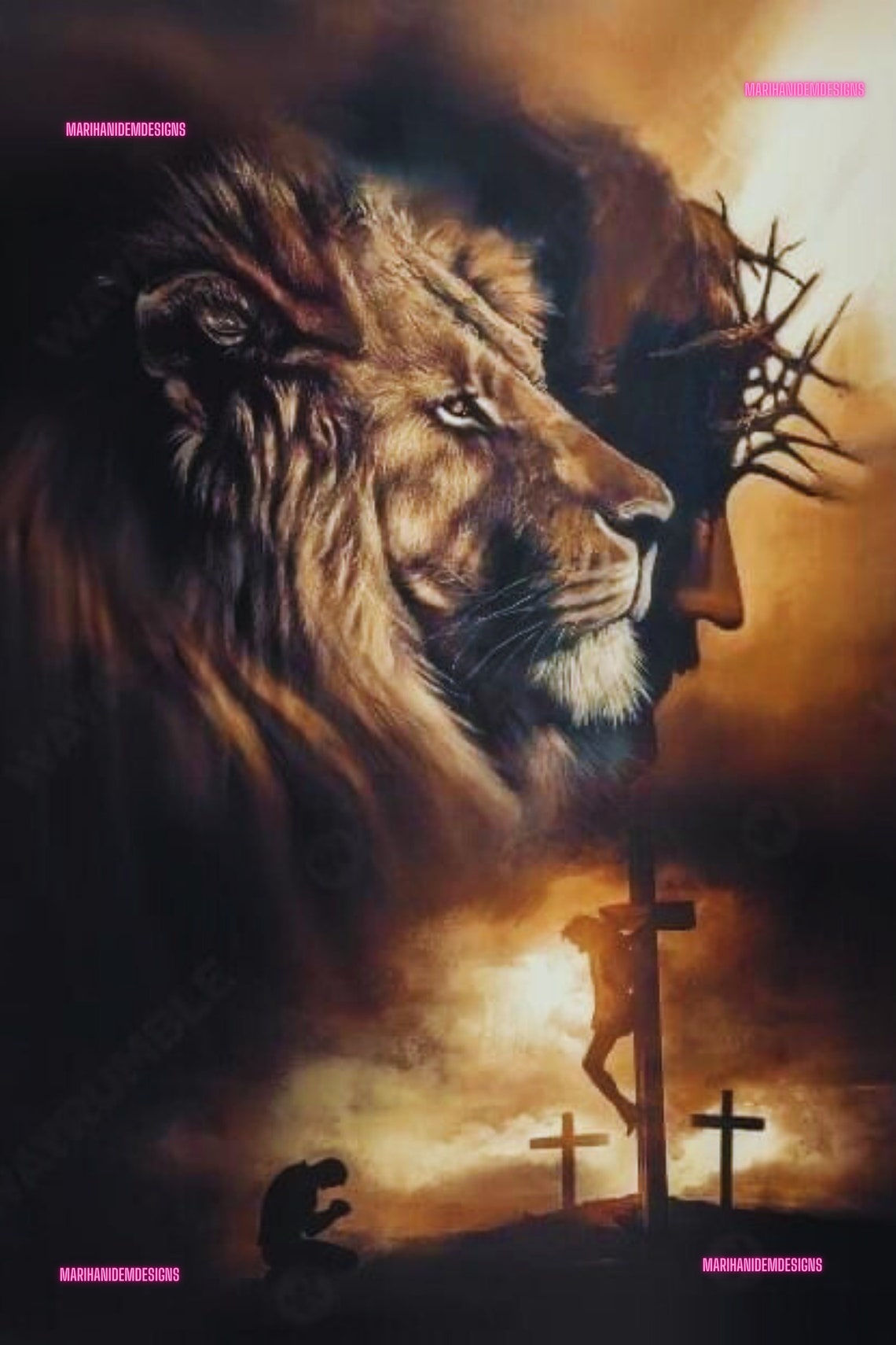 Digital Art Design of Jesus and a Cross With Lion,emotional Connection ...