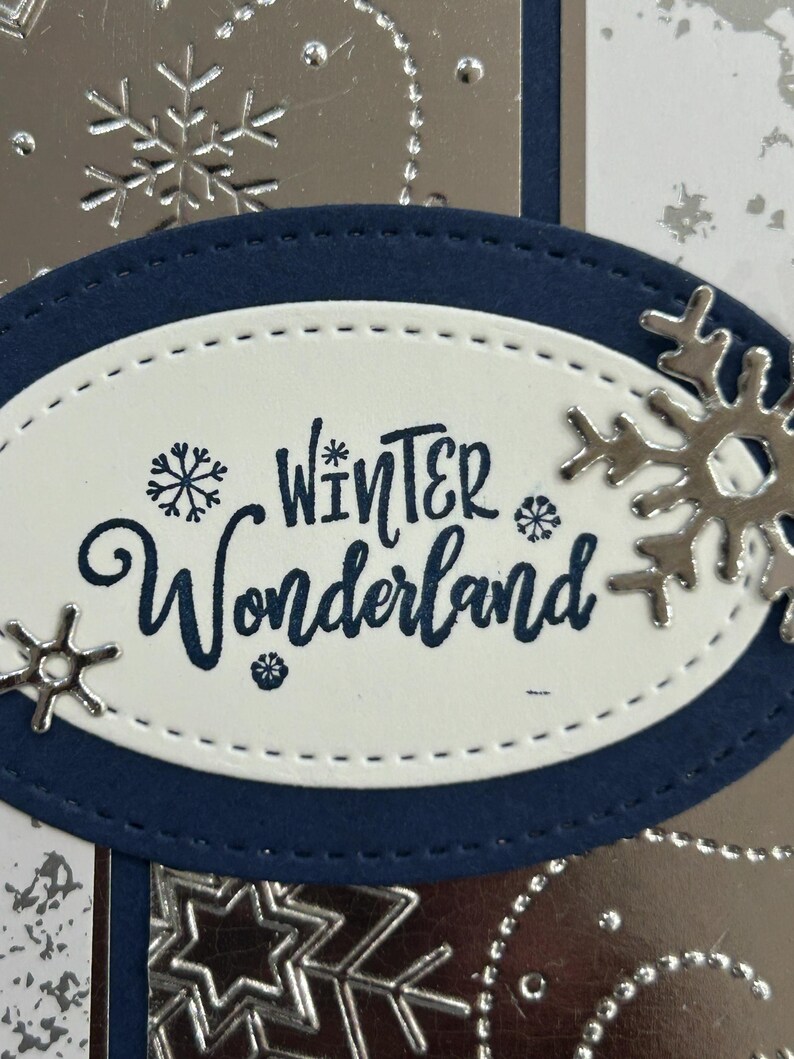 Winter Wonderland Holiday Card Embossed Snowflake Theme Blue and Silver ...