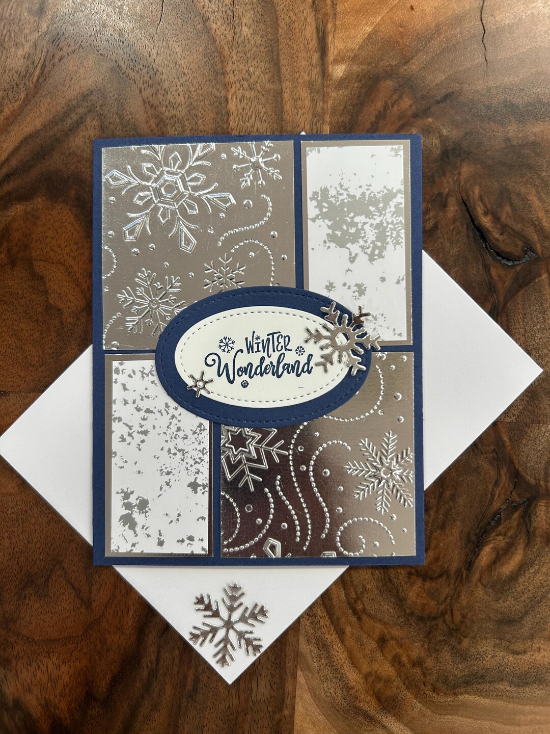 Winter Wonderland Holiday Card Embossed Snowflake Theme Blue and Silver ...
