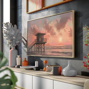 Samsung Summer Frame TV Art Lifeguard Beach Baywatch Ocean | Pink Frame ...