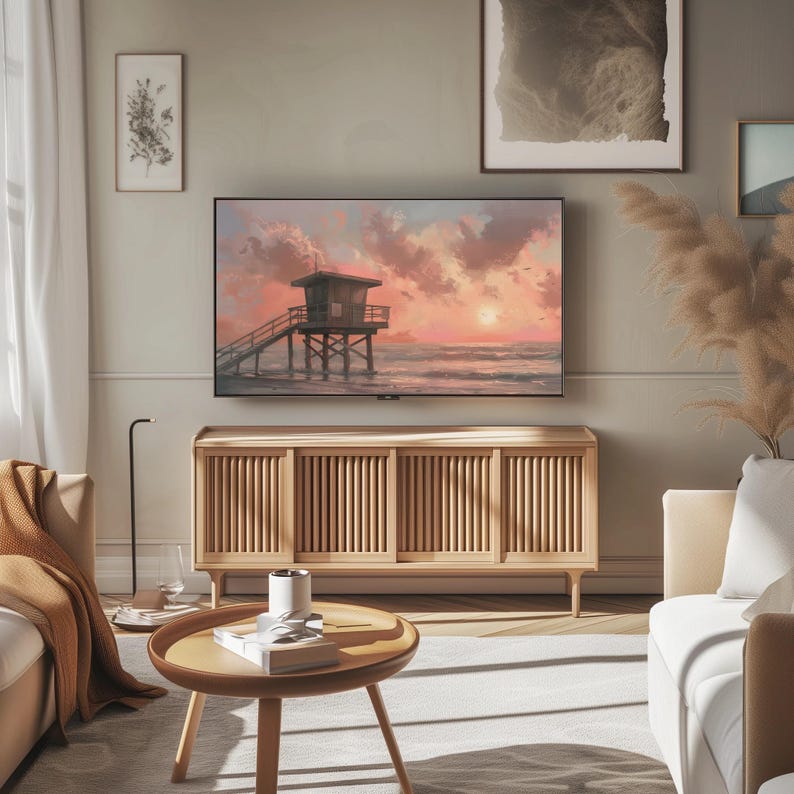Samsung Summer Frame TV Art Lifeguard Beach Baywatch Ocean | Pink Frame ...