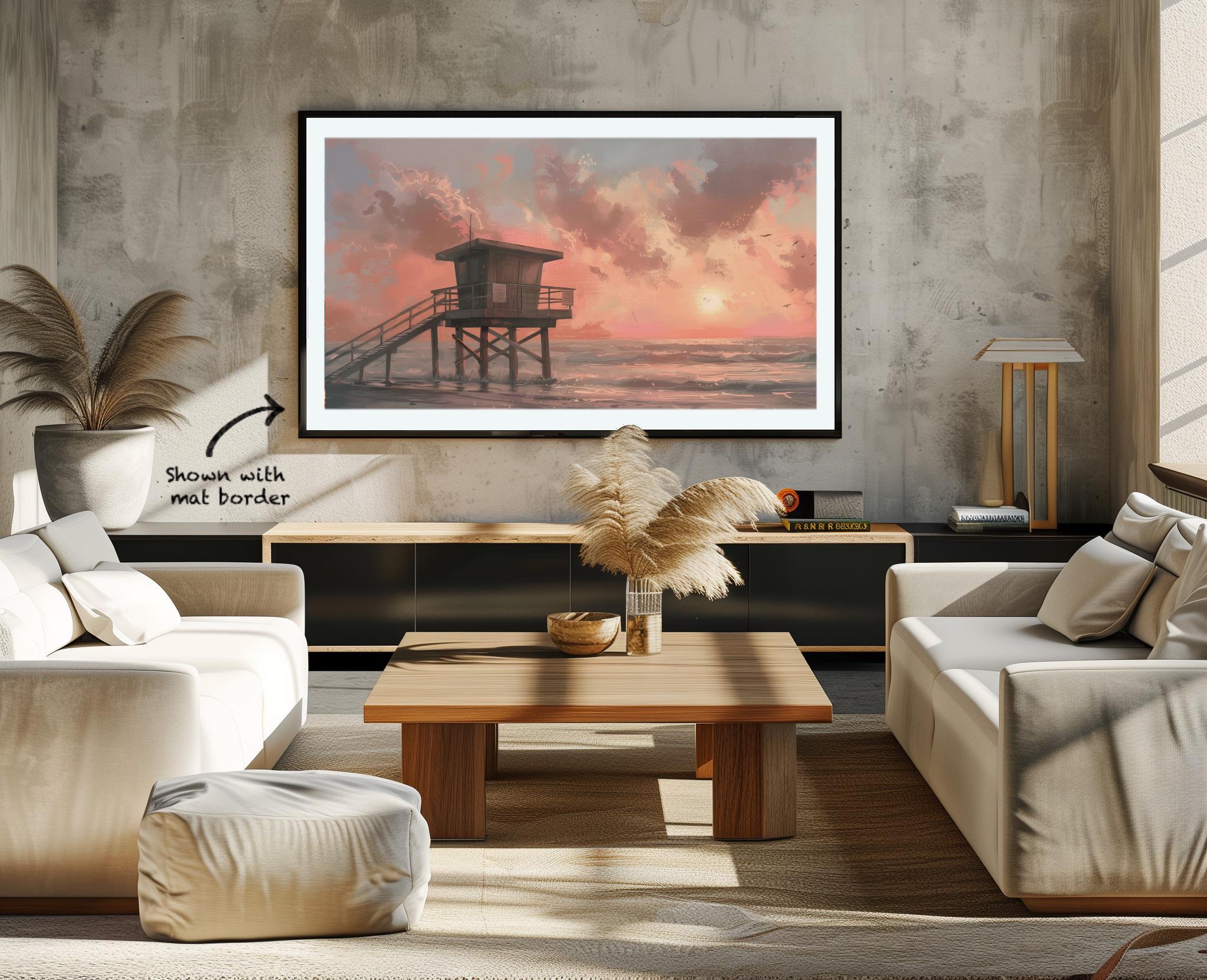 Samsung Summer Frame TV Art Lifeguard Beach Baywatch Ocean | Pink Frame ...