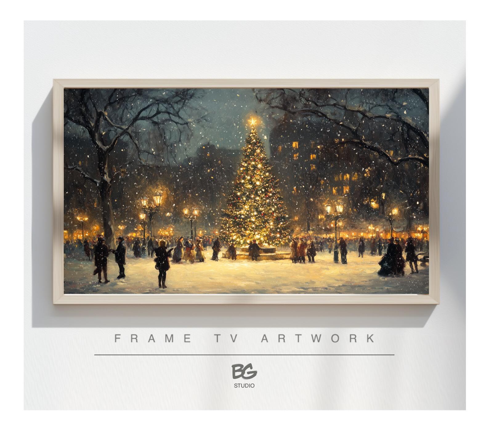 Christmas Tree Village Frame TV Art: Rustic Winter Scene (digital ...