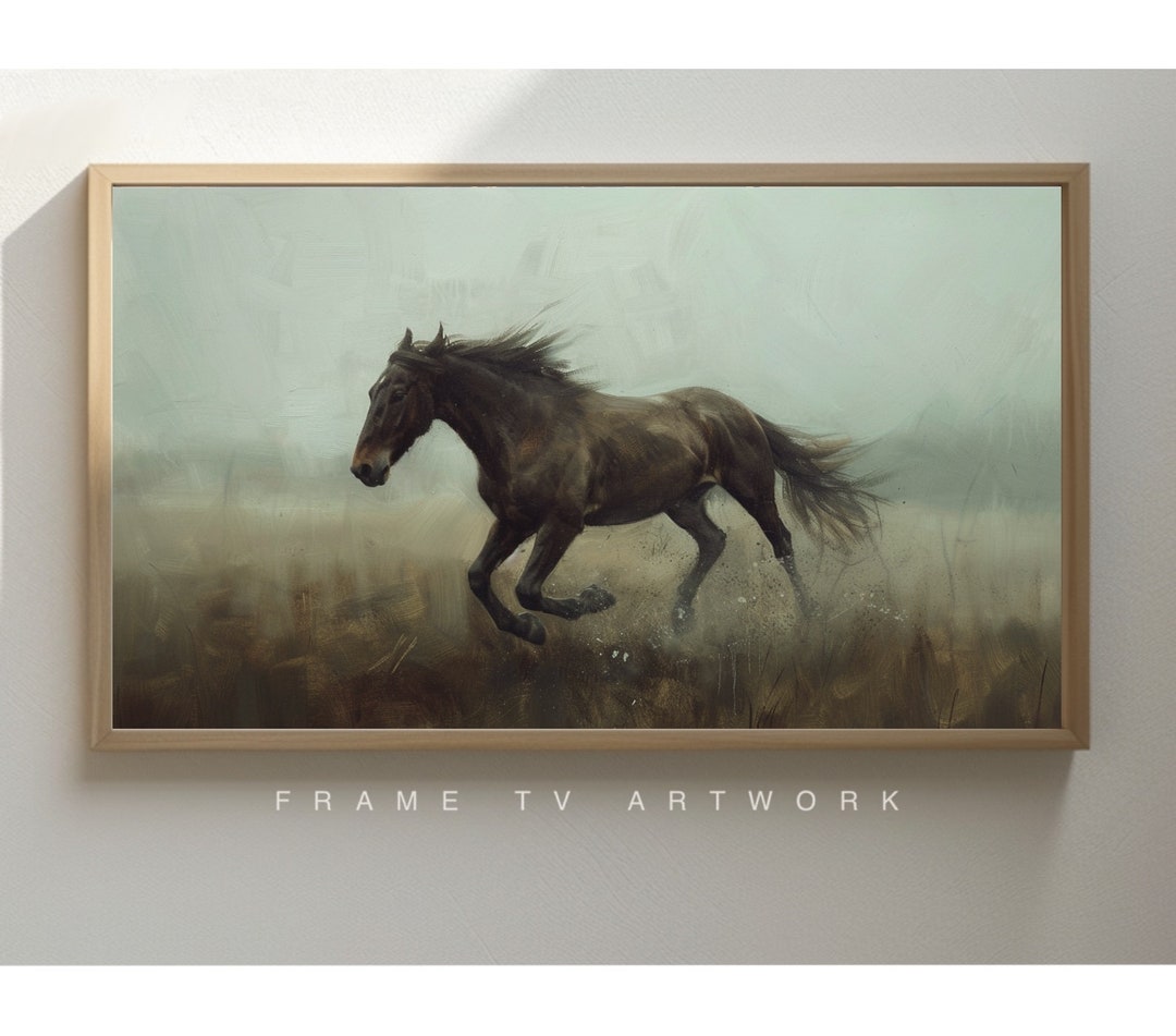 Frame Tv Art Horse Running Galloping Farmhouse Decor Abstract Oil ...
