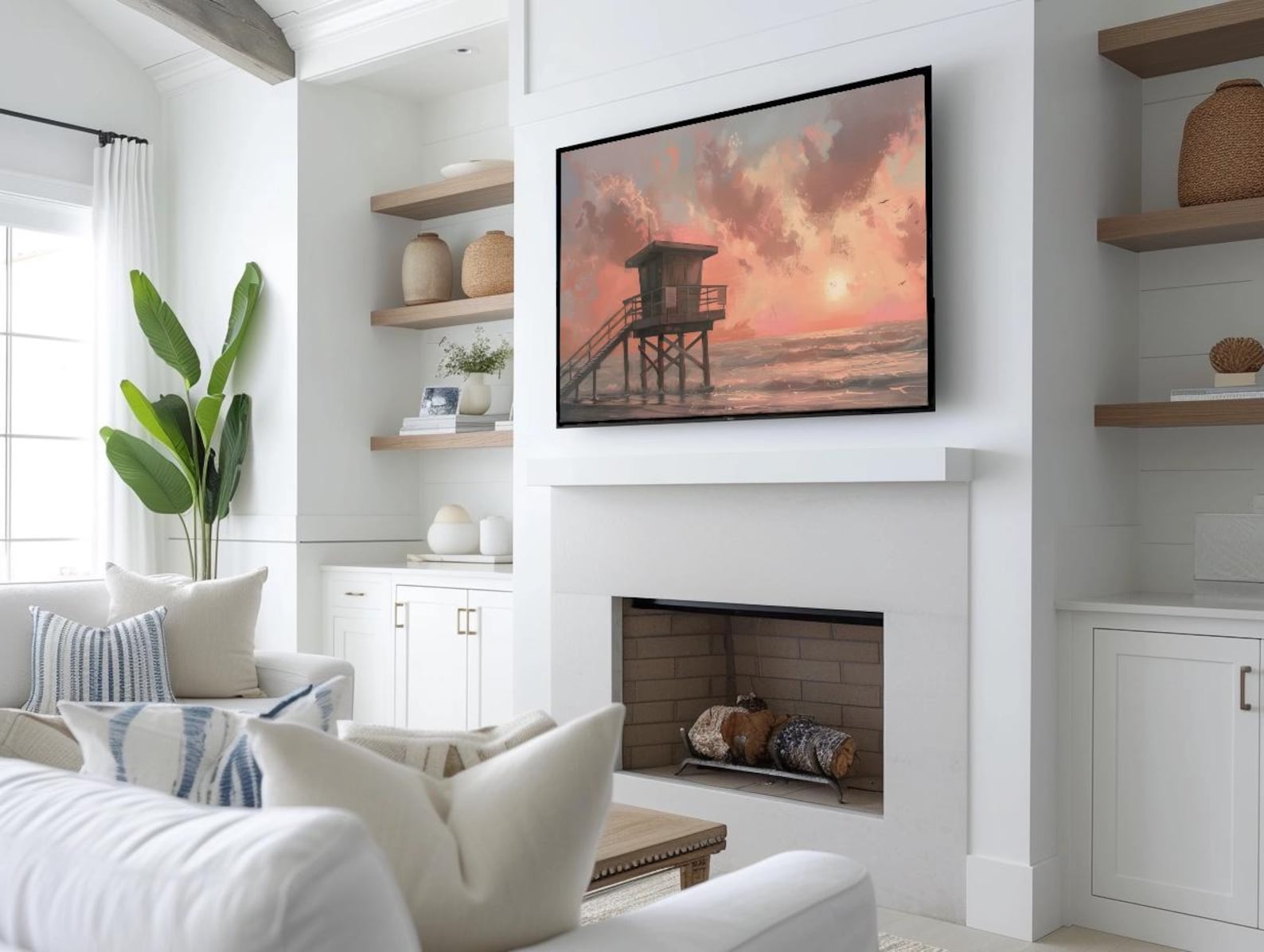 Samsung Summer Frame TV Art Lifeguard Beach Baywatch Ocean | Pink Frame ...