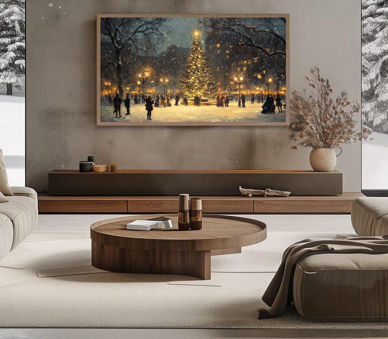 Christmas Tree Village Frame TV Art: Rustic Winter Scene (digital ...