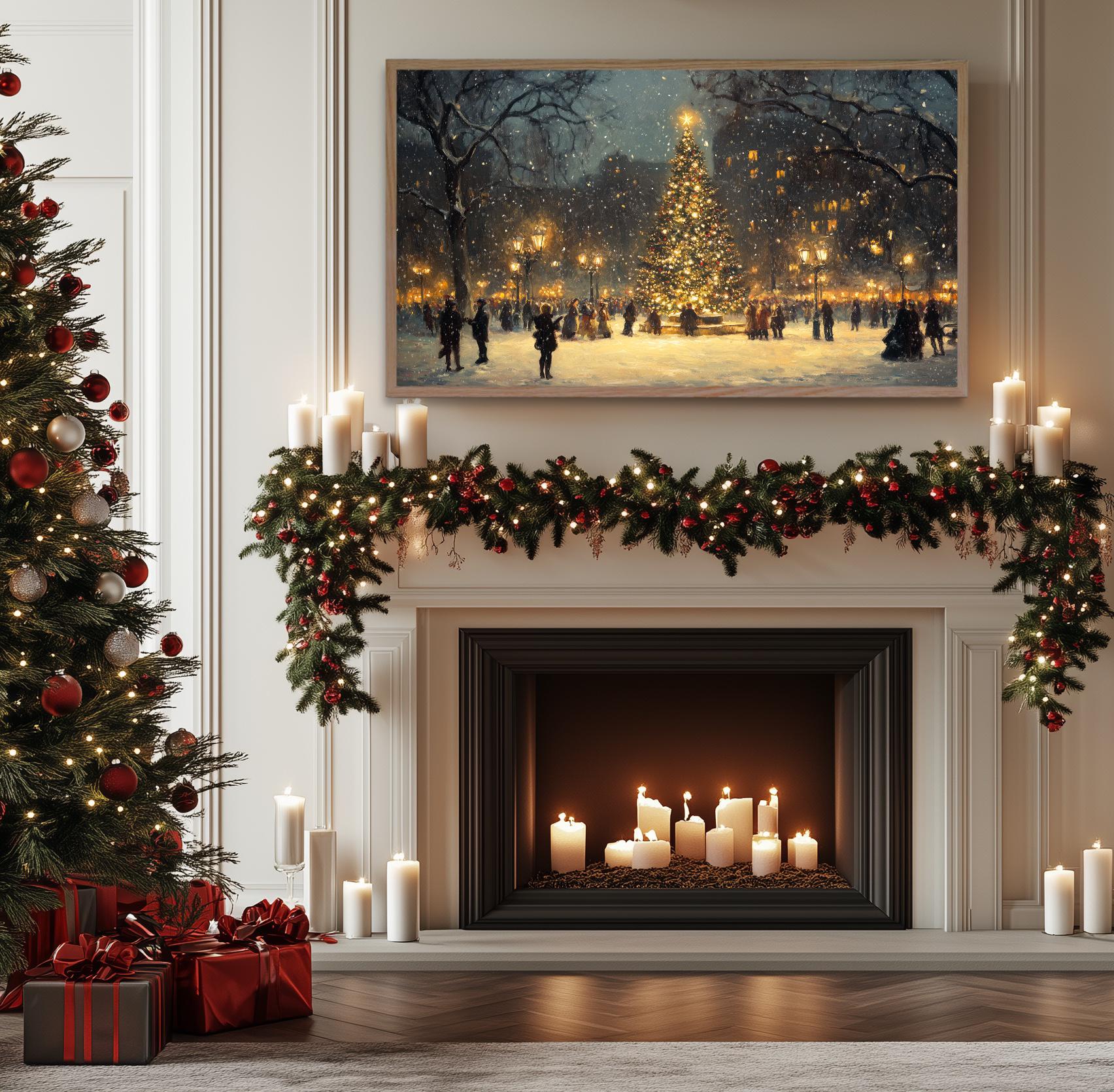 Christmas Tree Village Frame TV Art: Rustic Winter Scene (digital ...