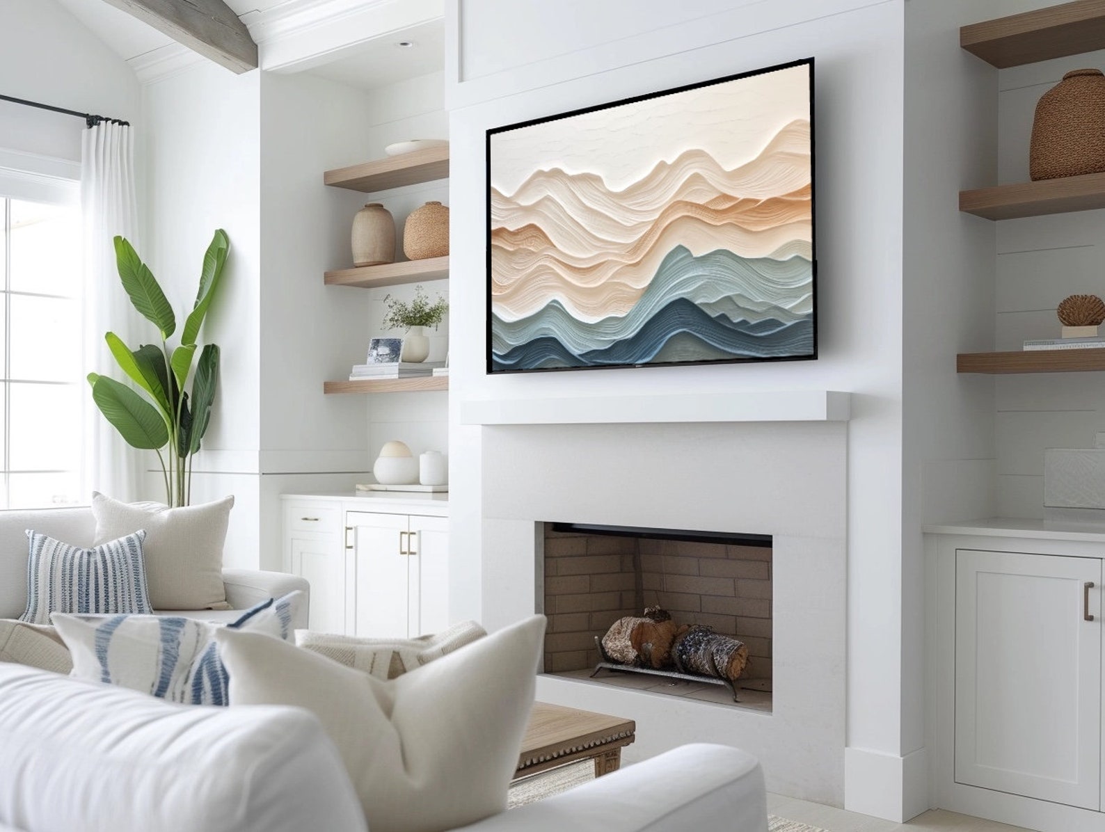 Samsung Frame TV Modern Textured Art Waves Minimal Abstract Design in ...