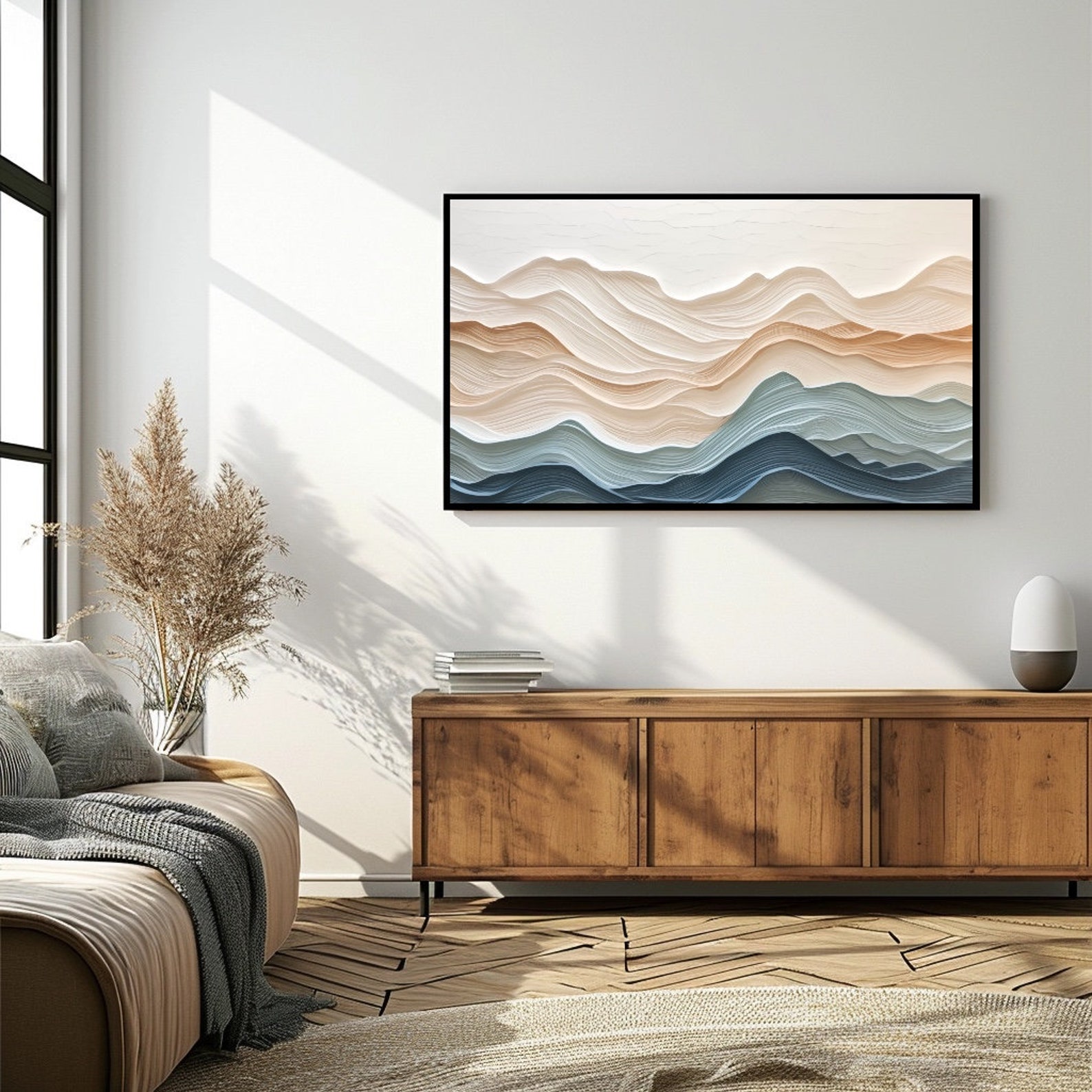 Samsung Frame TV Modern Textured Art Waves Minimal Abstract Design in ...