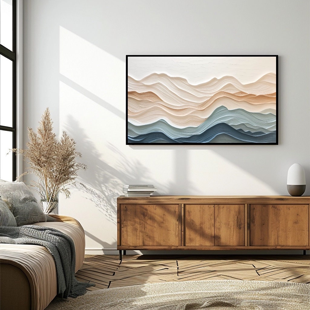 Samsung Frame TV Modern Textured Art Waves Minimal Abstract Design in ...