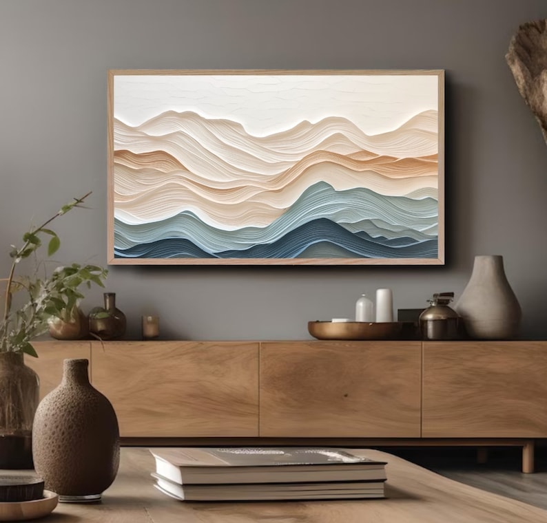 Samsung Frame TV Modern Textured Art Waves Minimal Abstract Design in ...
