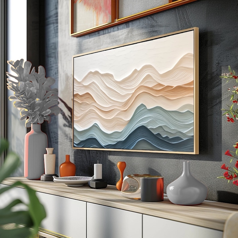 Samsung Frame TV Modern Textured Art Waves Minimal Abstract Design in ...