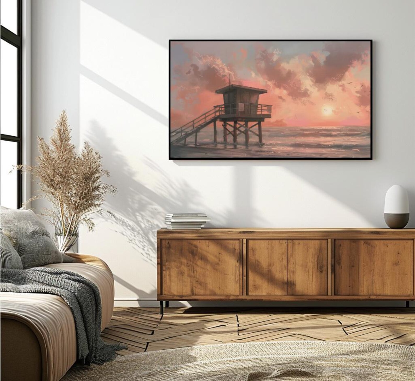 Samsung Summer Frame TV Art Lifeguard Beach Baywatch Ocean | Pink Frame ...