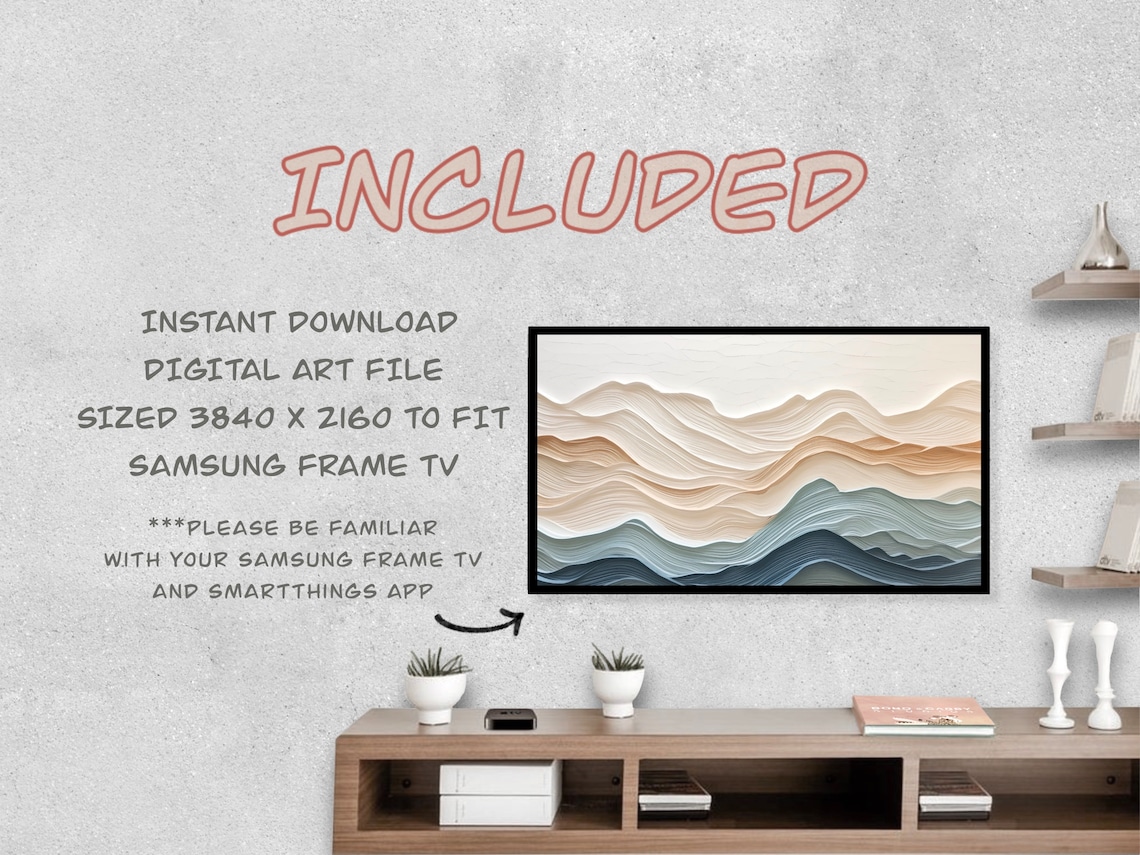 Samsung Frame TV Modern Textured Art Waves Minimal Abstract Design in ...