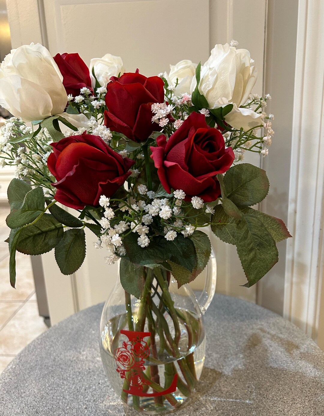 Personalized Floral Initial Rose & Baby’s Breath Arrangement - Etsy