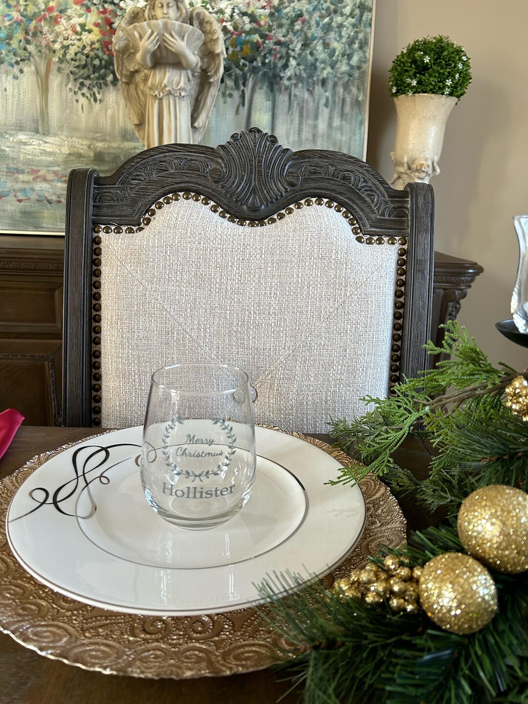 Personalized Engraved Christmas Holly Scroll Wine Glass - Etsy