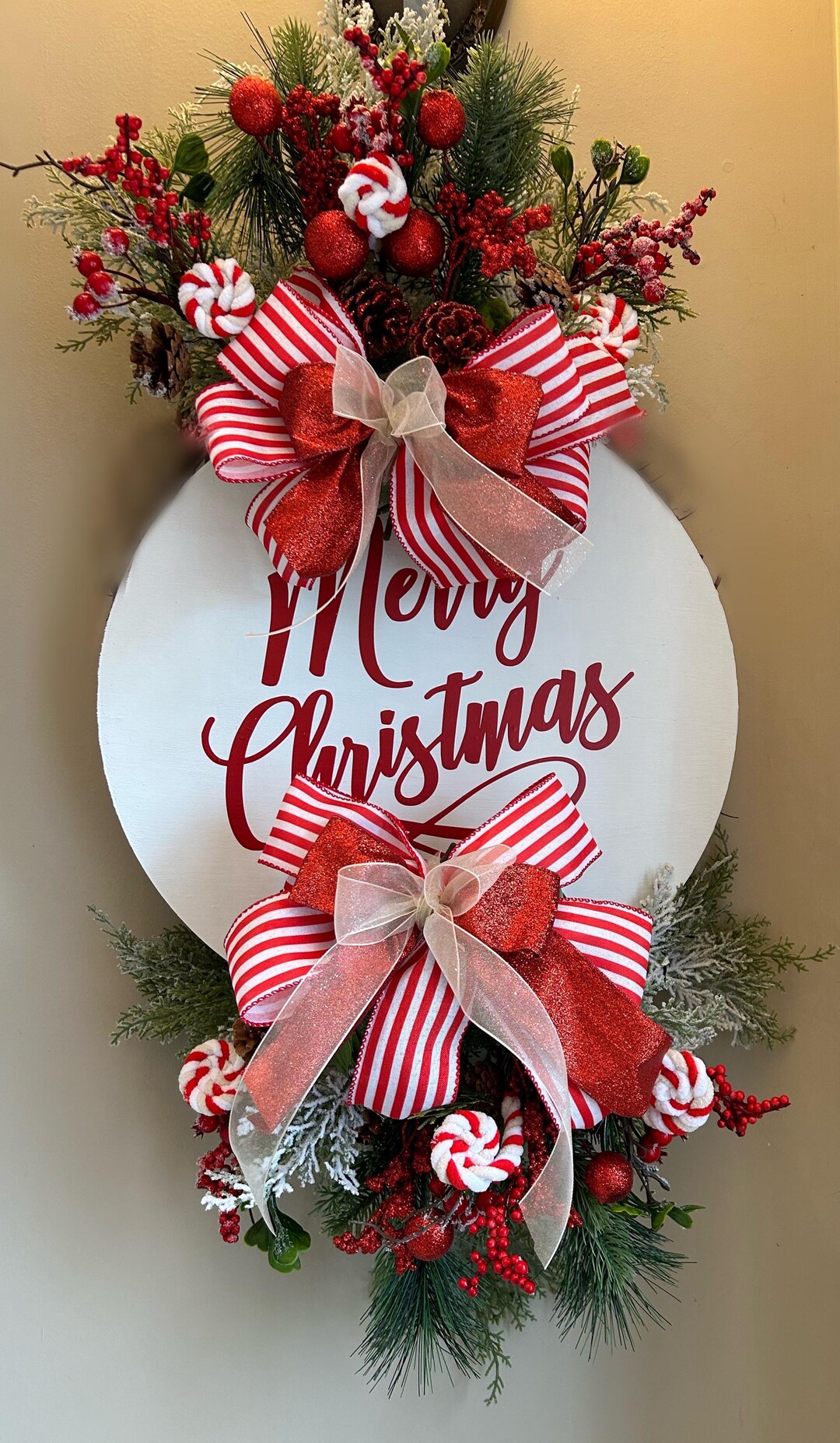 Christmas Ornament & Peppermint Door Hanger Swag - Etsy