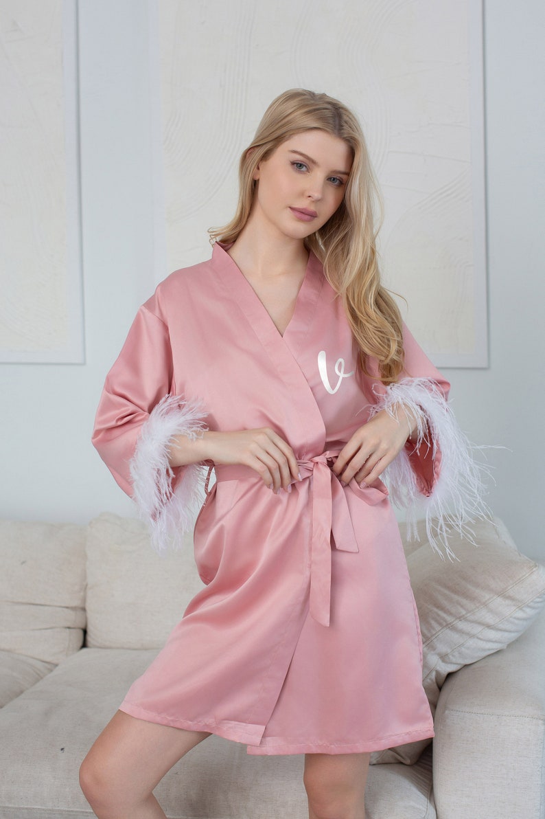 Bridesmaid Robes, Feather Robe, Robe With Feathers, Feather Robes for Bridesmaids, Wedding Robes ...