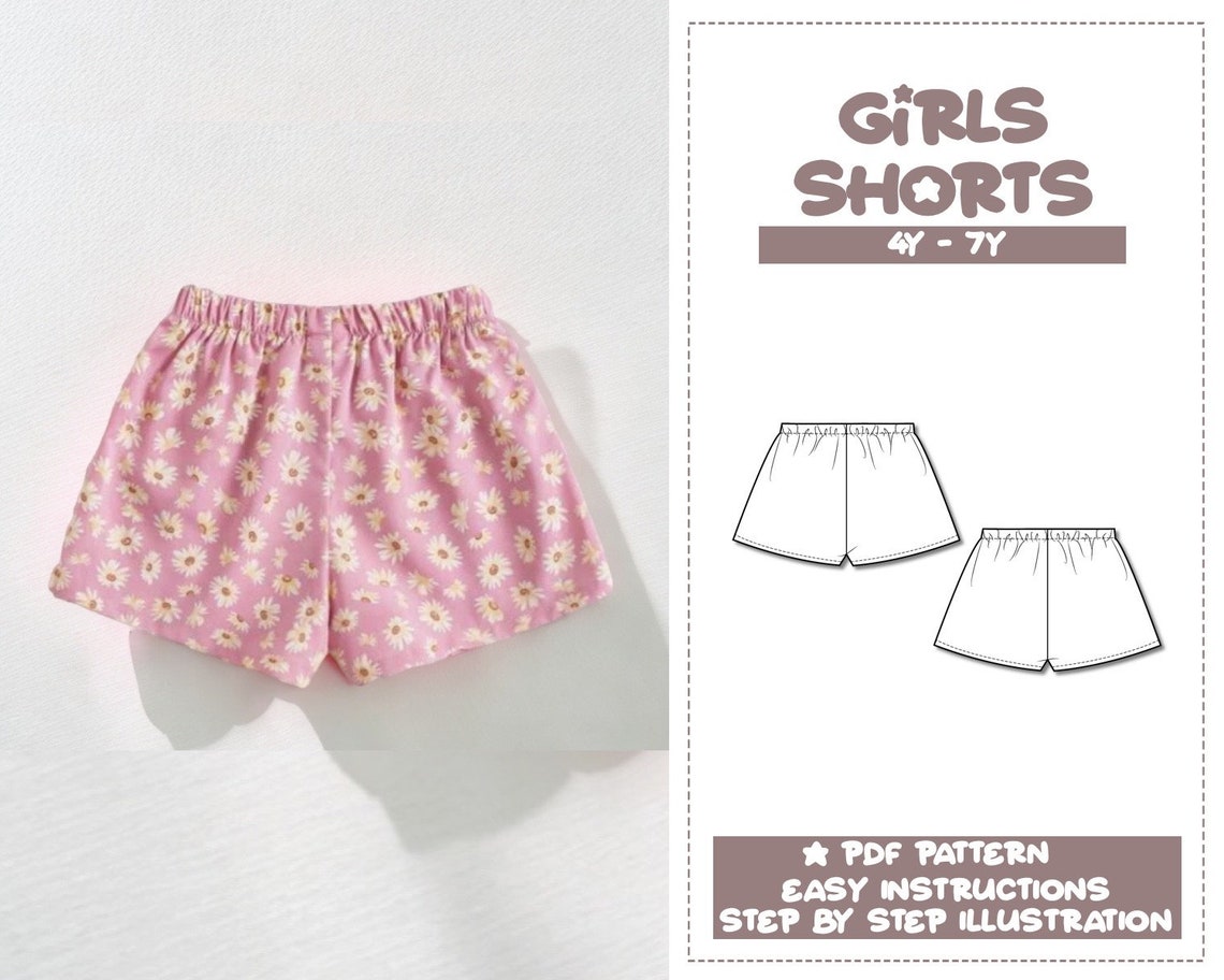 Kids Shorts Sewing Pattern Girls Shorts Pattern 4Y-7Y Elastic Waist Summer Shorts Sewing Pattern ...