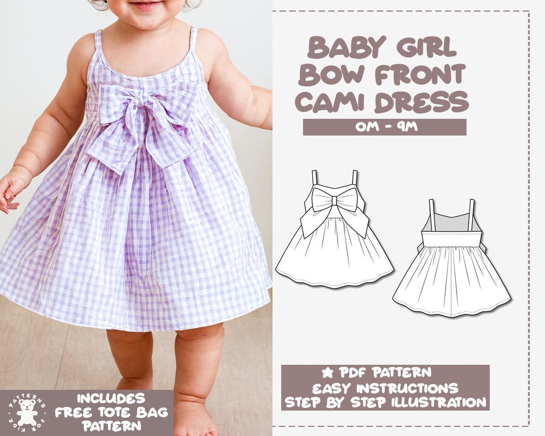 Baby Girl Bow Front Cami Dress Sewing Pattern 0M-9M Baby Dress PDF ...