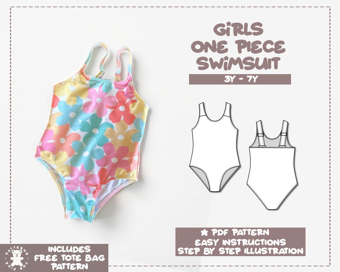 Swimsuit Sewing Pattern 3Y-7Y Girls One Piece Swimsuit PDF Pattern Kids ...