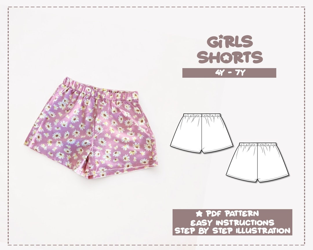 Kids Shorts Sewing Pattern Girls Shorts Pattern 4Y-7Y Elastic Waist Summer Shorts Sewing Pattern ...