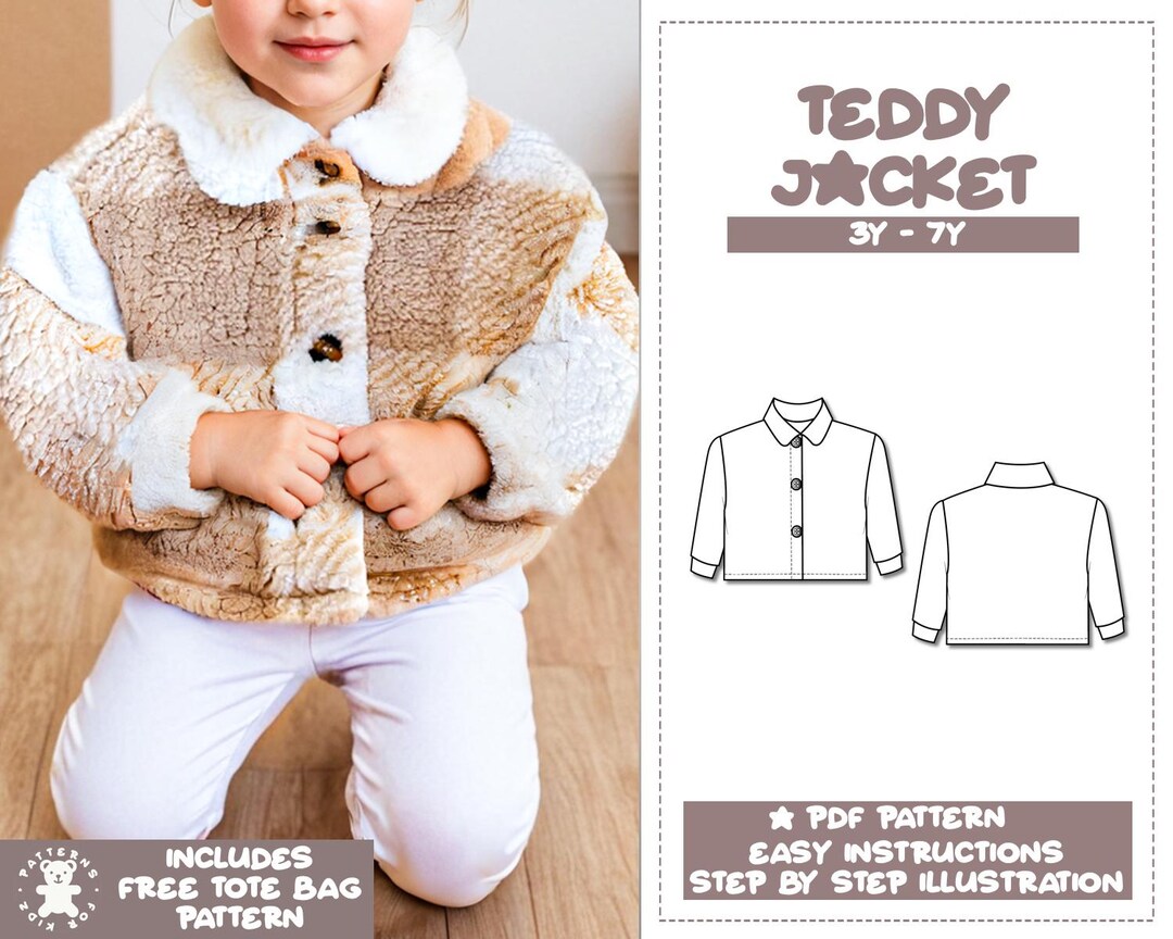 Girls Jacket Sewing Pattern 3Y-7Y Teddy Jacket Pattern Kids Sewing ...