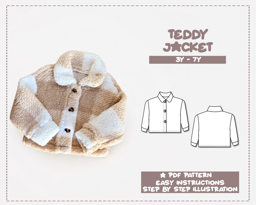 Girls Jacket Sewing Pattern 3Y-7Y Teddy Jacket Pattern Kids Sewing ...